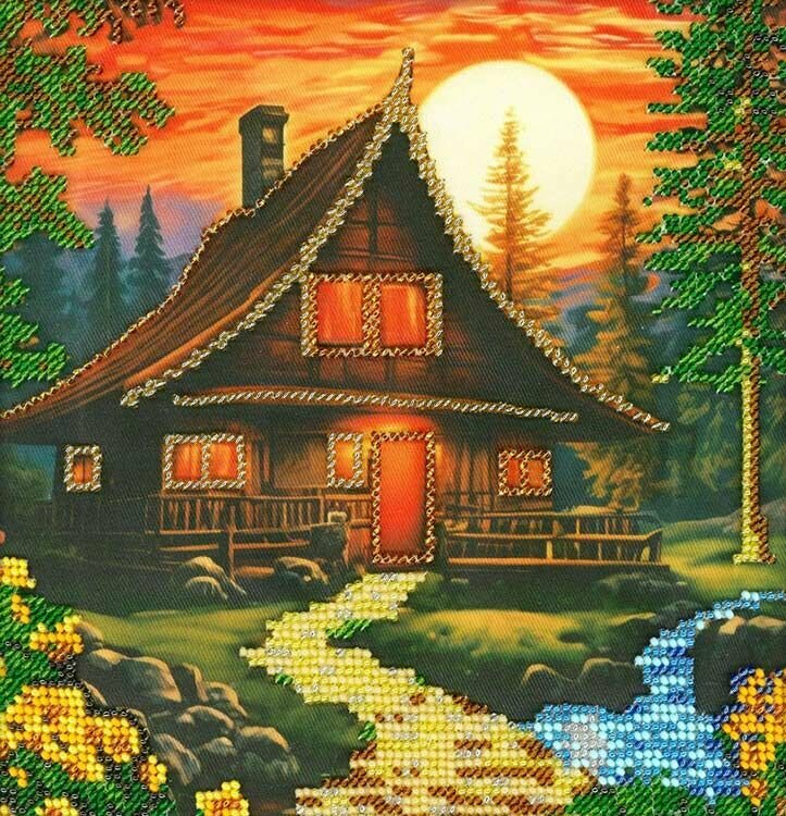 Набор для вышивания бисером Вышиваем бисером, "Летний вечер", 19х19 см, Дома, Лето, Архитектура, Времена года