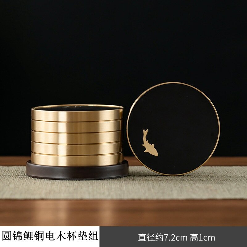 Набор подставок из латуни, деревянная термоизоляционная подложка, домашний подстаканник, аксессуары для чайной церемонии, оптовая продажа электрических деревянных подставок, роскошные креативные круглые и квадратные подставки