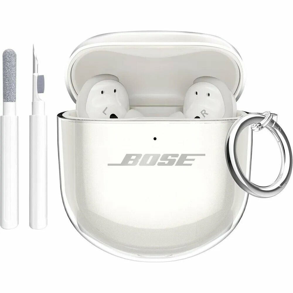Чехол для Bose QuietComfort Ultra 2023 и QuietComfort Earbuds II 2022, мягкий чехол из ТПУ с набором для чистки с карабином, прозрачный