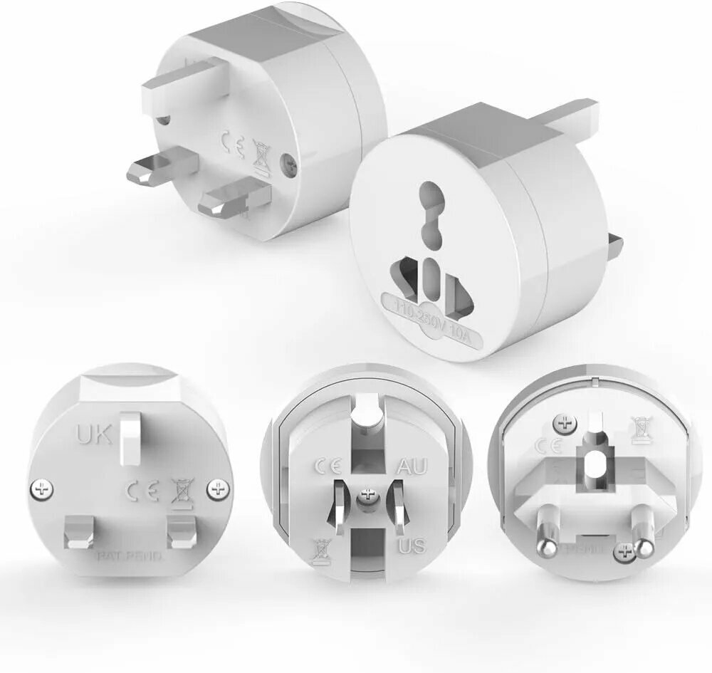 Адаптер штепсельная розетка NTONPOWER сетевой адаптер, Универсальный переходник для путешествий Набор 3 в 1 белый 2500Вт 10А