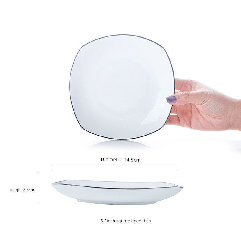 Тарелка из костяного фарфора с черной каймой, ручная роспись, в скандинавском стиле, для западной кухни, для пасты,