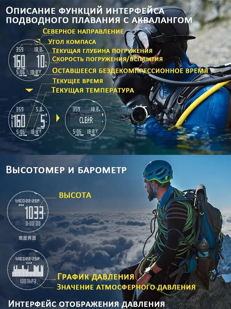 NORTH EDGE Aqua Компьютер для дайвинга черный алюминий с альтиметром барометром компасом и термометром — фото 1