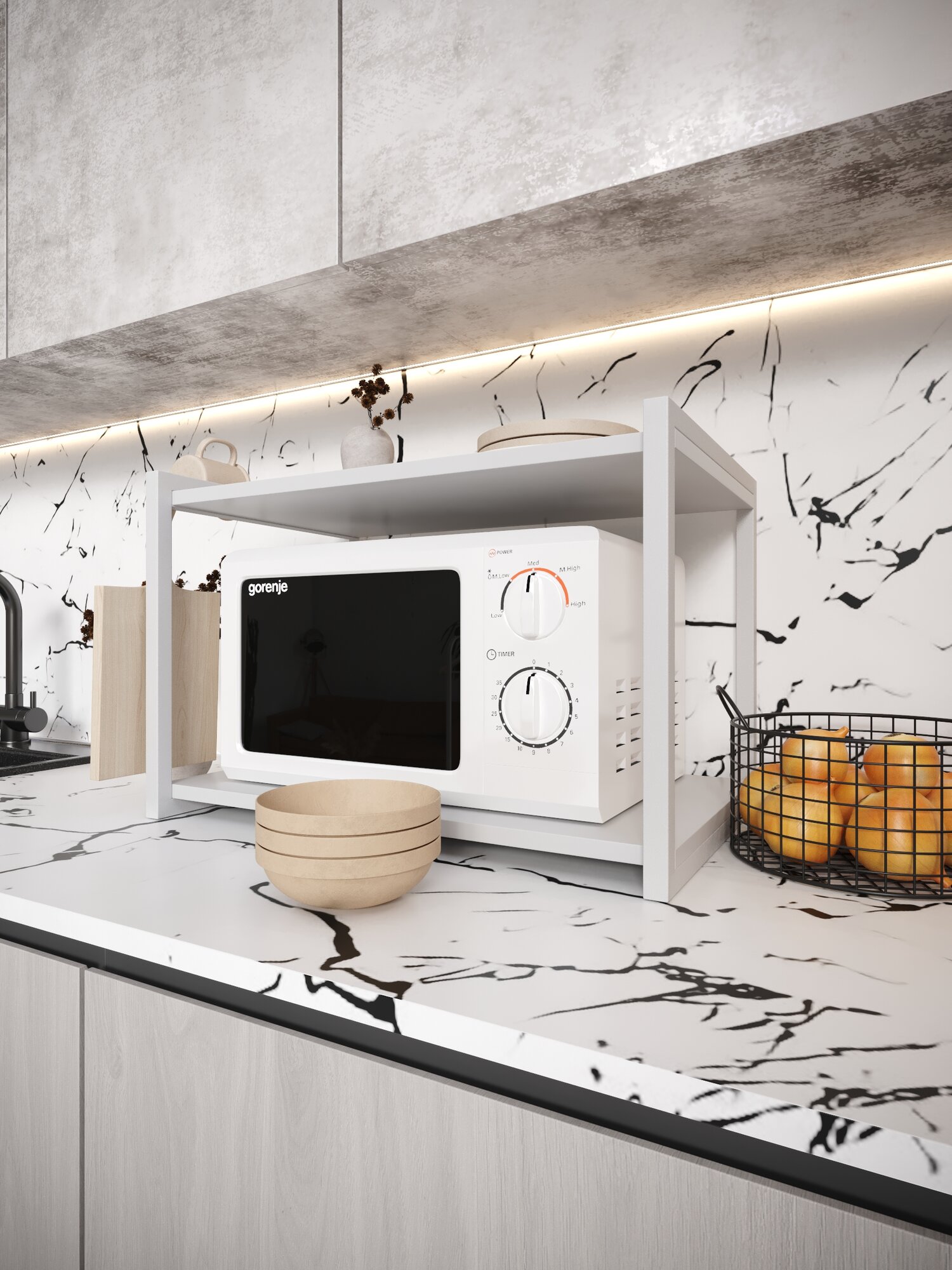 Полка для микроволновки кухонная, настенная, ЛДСП 16мм, металл 20мм