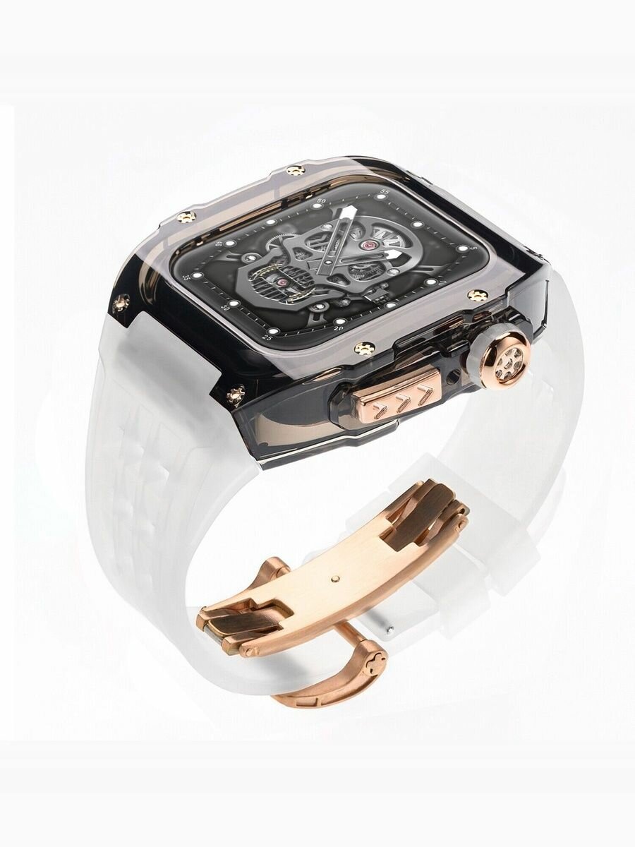 Премиальный ремешок для Apple Watch 44 / 45 mm в стиле Richard Mille Clear/Gold BT