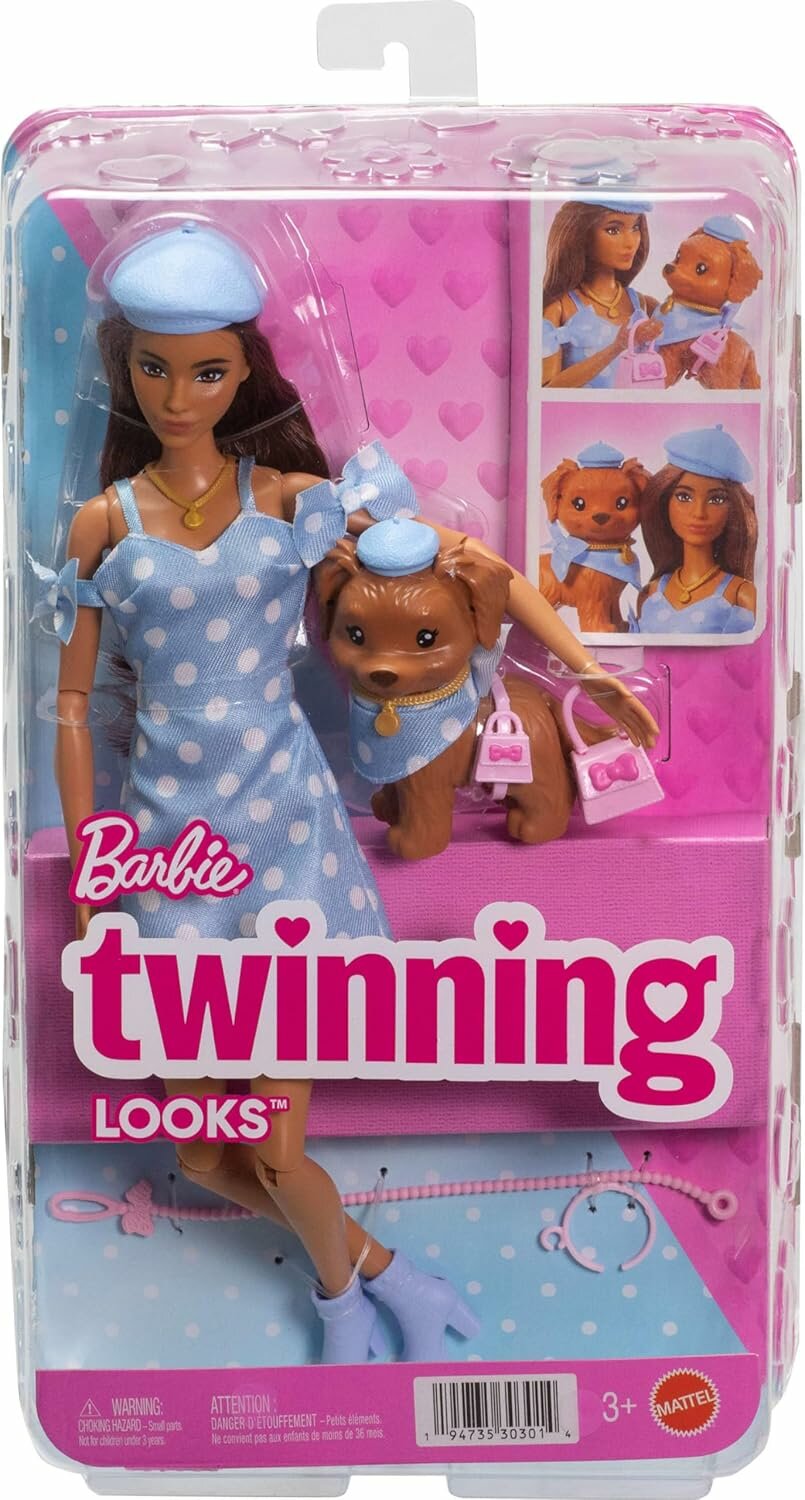 Игровой набор Mattel Barbie Twinning Looks - Кукла Барби с собачкой в одинаковых нарядах, с аксессуарами - Барби JFP38