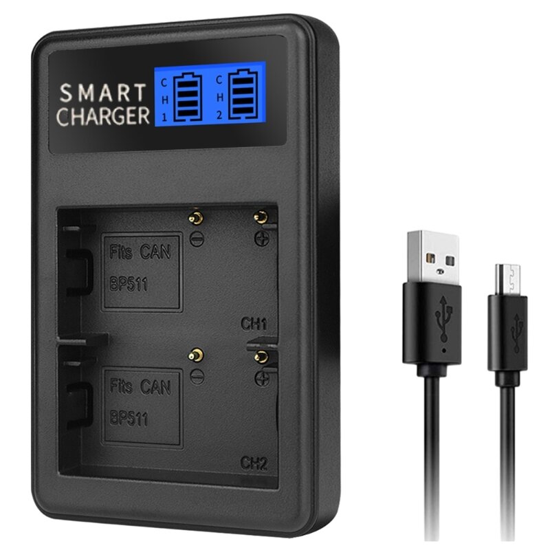 Удобное и портативное ЖК-зарядное устройство BP511 с двойным слотом для камеры, Зарядное Устройство для батарей 10D, 20D, 30D, 40D, 50D, D60, MV630i