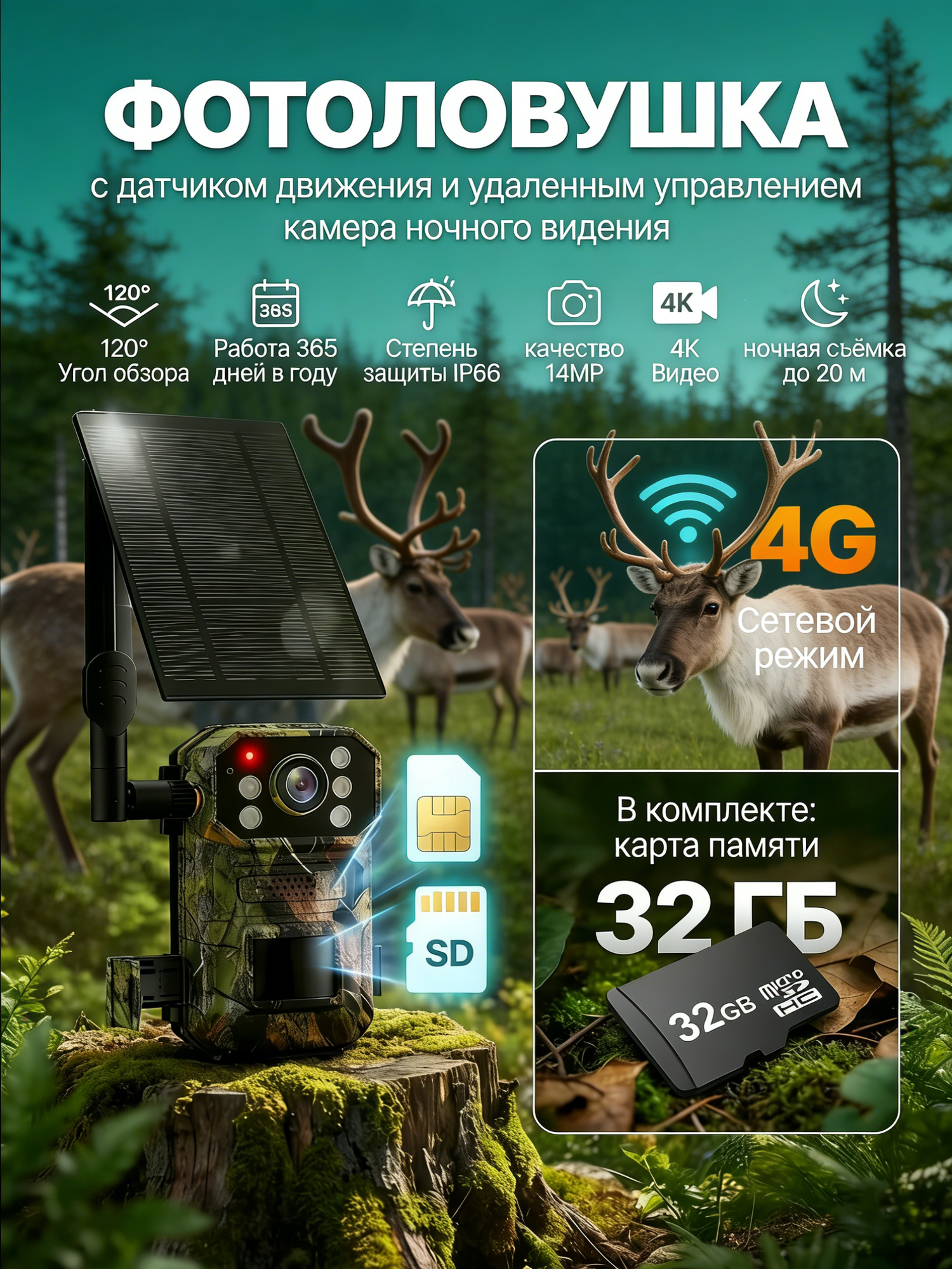 Фотоловушка, ночное видение, сим-карта, высокая четкость, водонепроницаемая, пылезащитная