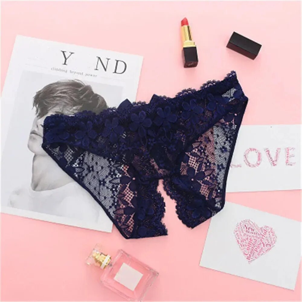 Женское сексуальное нижнее белье, трусики, брифы, прозрачные, для секса Темно-синий, M, Navy A