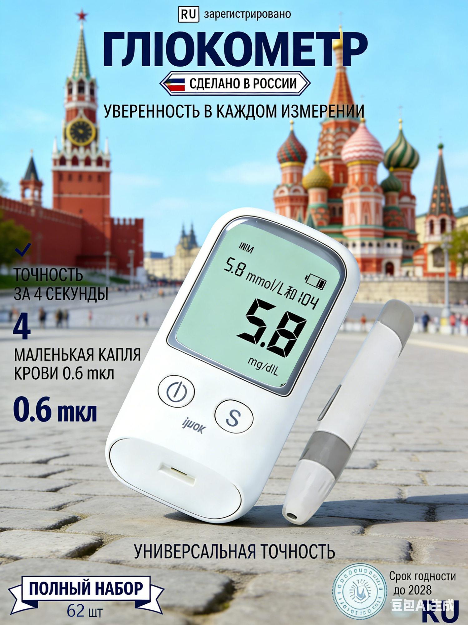 Набор мониторов уровня глюкозы в крови с тест-полосками x 25и ланцетами x 25