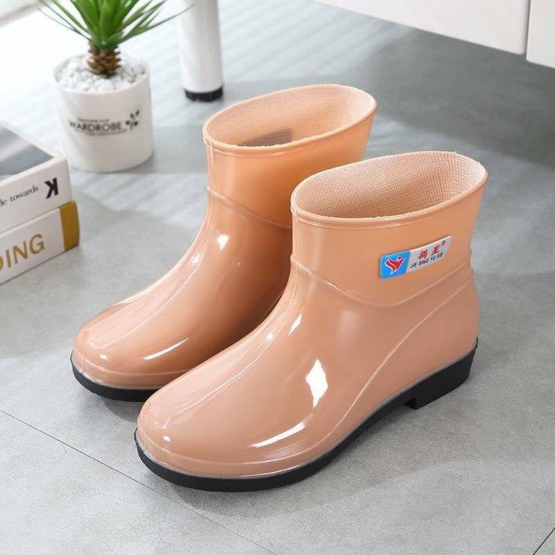 Женские короткие дождевые сапоги весна и осень, низкие водонепроницаемые сапоги, нескользящая толстая подошва, устойчивые к износу резиновые сапоги для мытья посуды, теплая обувь для женщин