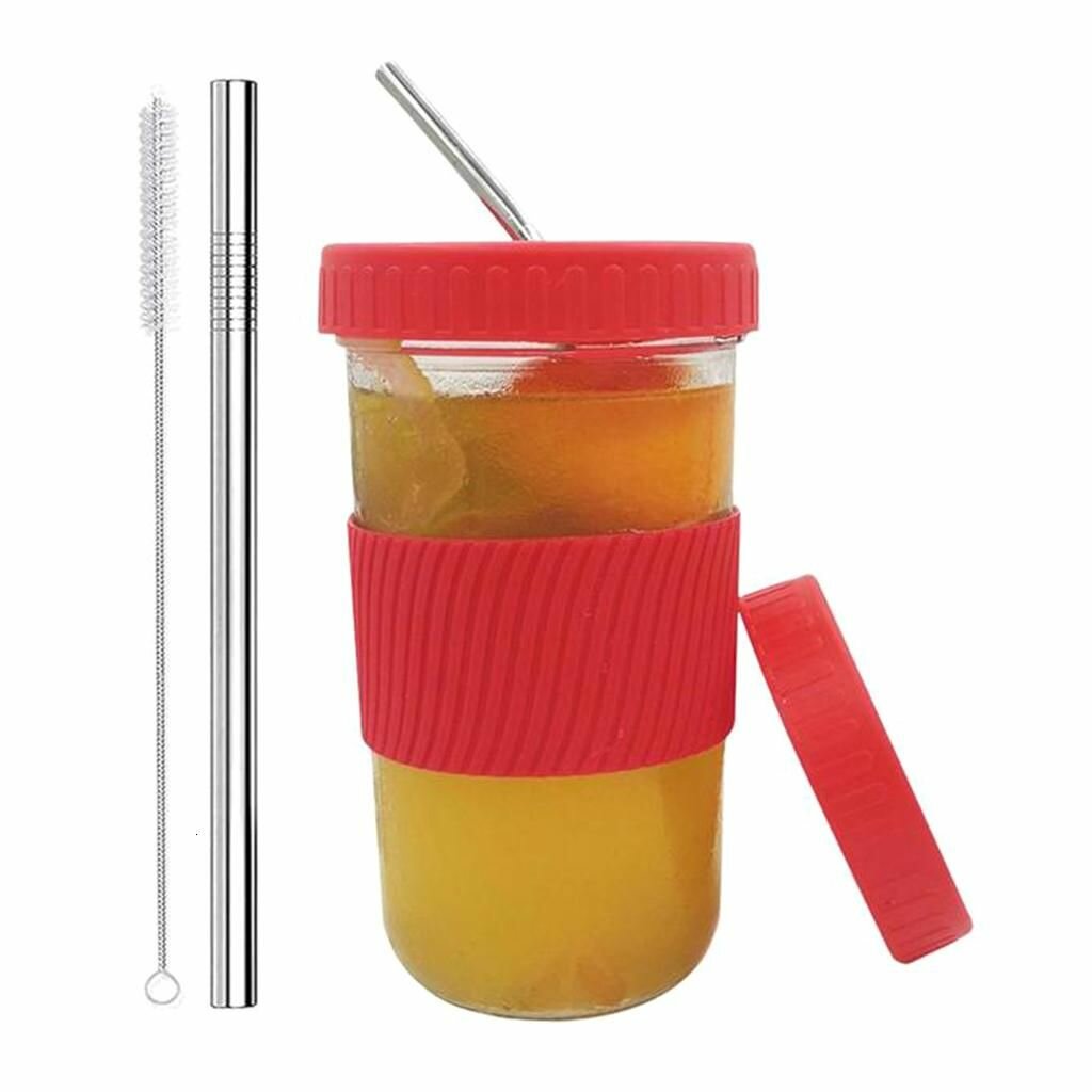 Многоразовый стакан для смузи с крышкой и трубочкой для путешествий, красный