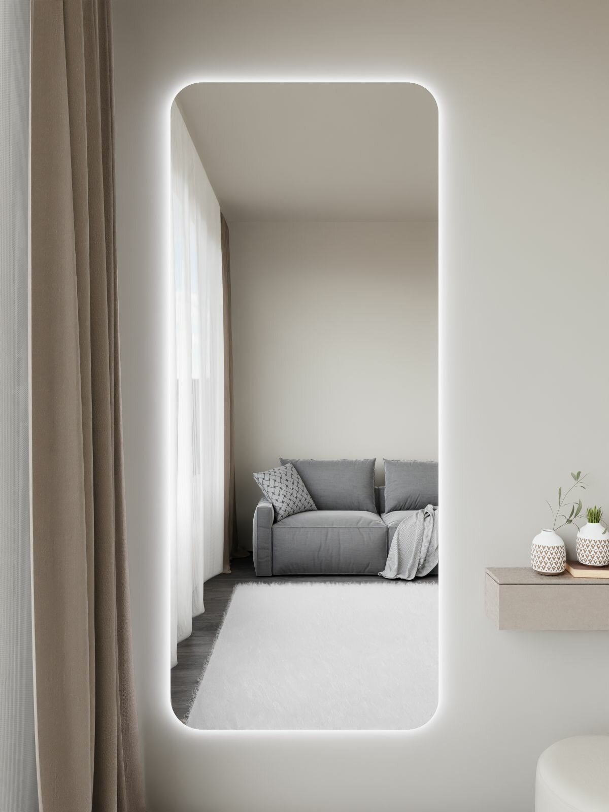 Зеркало настенное 200х80 см. мягкий квадрат BLX MIRROR с подсветкой холодный свет 6000К