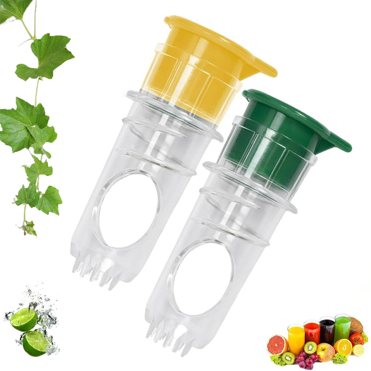Screw Top Lemon Squeezer, 2025 New Screw-Top Lemon Squeezer, Lemon Mini Squeezer, Citrus Juicer, with Lid, Squeeze Lime for Cocktails, Drinks (Yellow+Green), 1/2 Pcs, Size 8*3.5cm, Material PP
