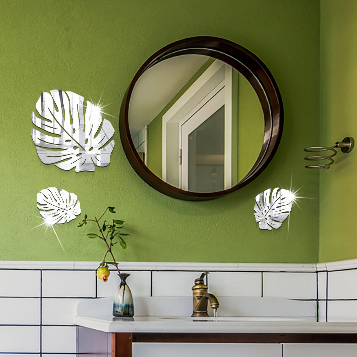 Трансграничные листья Amazon зеркальные украшения настенные наклейки толщиной 1 мм акриловые домашние Творческие