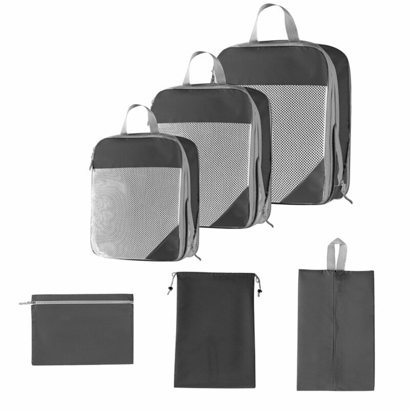 Amazon новый набор сумок для путешествий Комплект из трех предметов с сеткой серого цвета + карман на шнурке + плоский