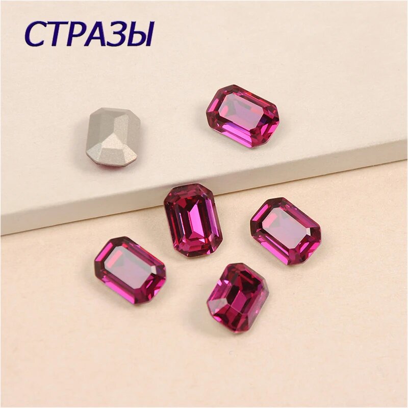 Хрустальные стразы CTPA3bI 4610 восьмиугольные With Gold Claws, Фиолетовый, 10x14mm-12pcs, Fuchsia