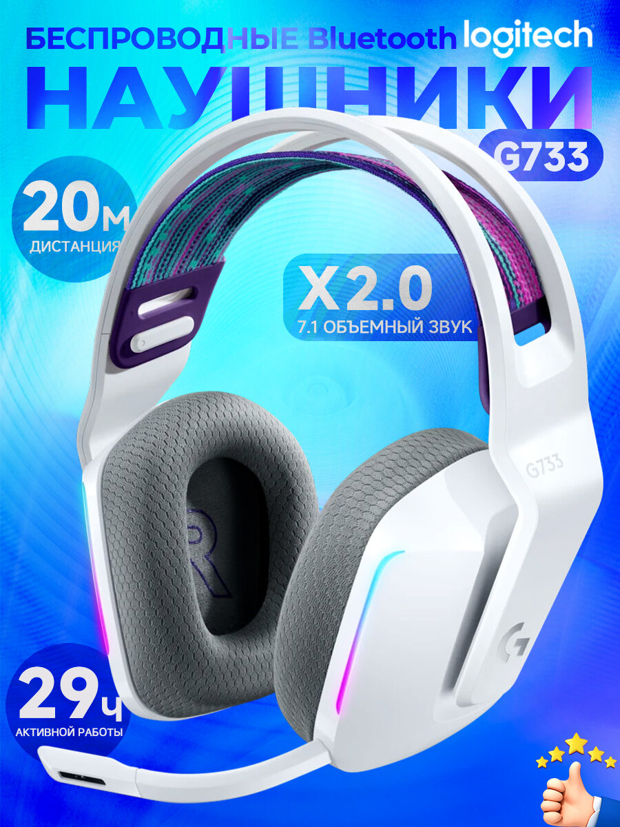 Беспроводная компьютерная гарнитура Logitech G G733 LightSpeed, white