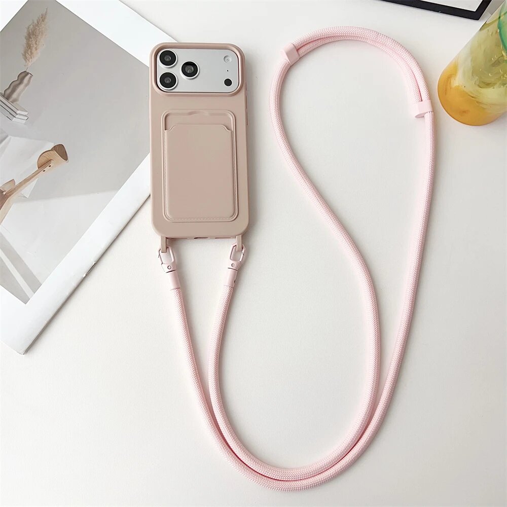 Чехол для телефона с веревкой через плечо для iPhone 17, Air 16, 15, 14 Айфон 16 Про, Розовый, Pink