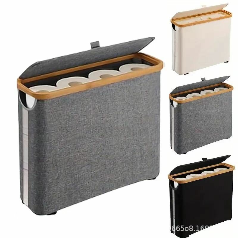 Оптовая настраиваемая коробка для хранения туалетной бумаги из бамбука с прозрачными боковыми полосами, коробка для хранения рулонной бумаги