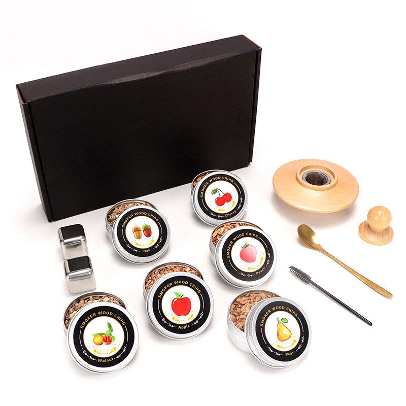 Набор для копчения из бука, деревянная коробка для копчения, крышка для смешивания коктейлей и виски, шестигранная круглая инструмент