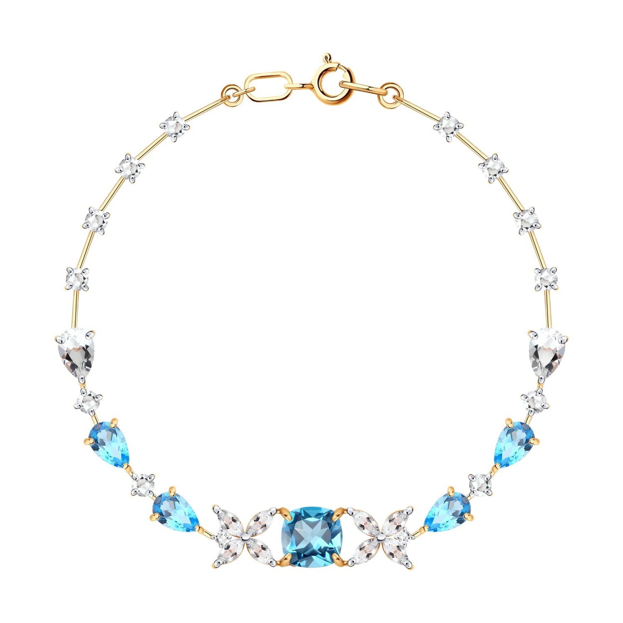 Браслет, красное золото, 585 проба, горный хрусталь, топаз