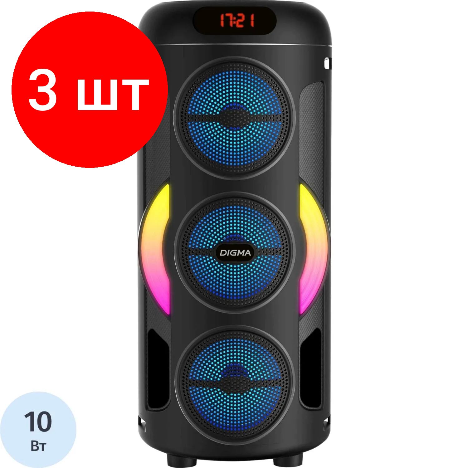 Комплект 3 штук, Акустическая система Digma D-MC1721 черный 10Вт/FM/USB/BT/micro SD