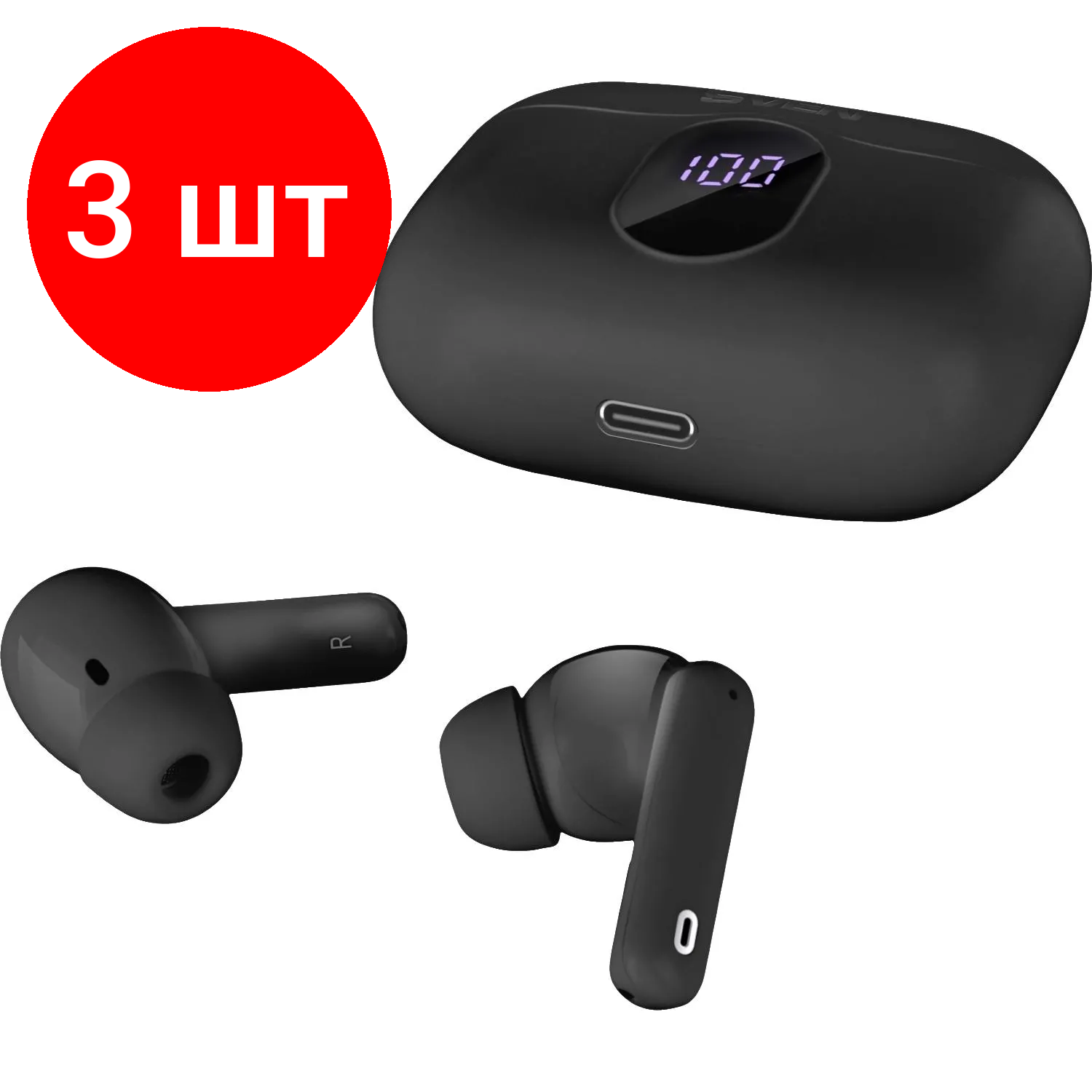 Комплект 3 штук, Наушники Sven E-315B, черный, Bluetooth, TWS, ANC, ENC