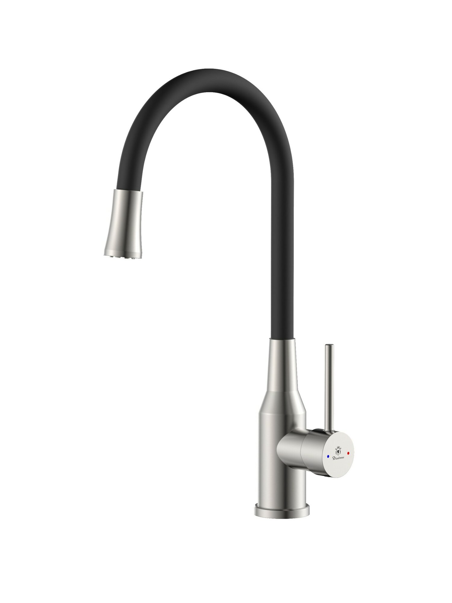 Смеситель для кухни Diadonna D46-0016LY черный матовый, высокий поворотный излив, однорычажный кран с аэратором