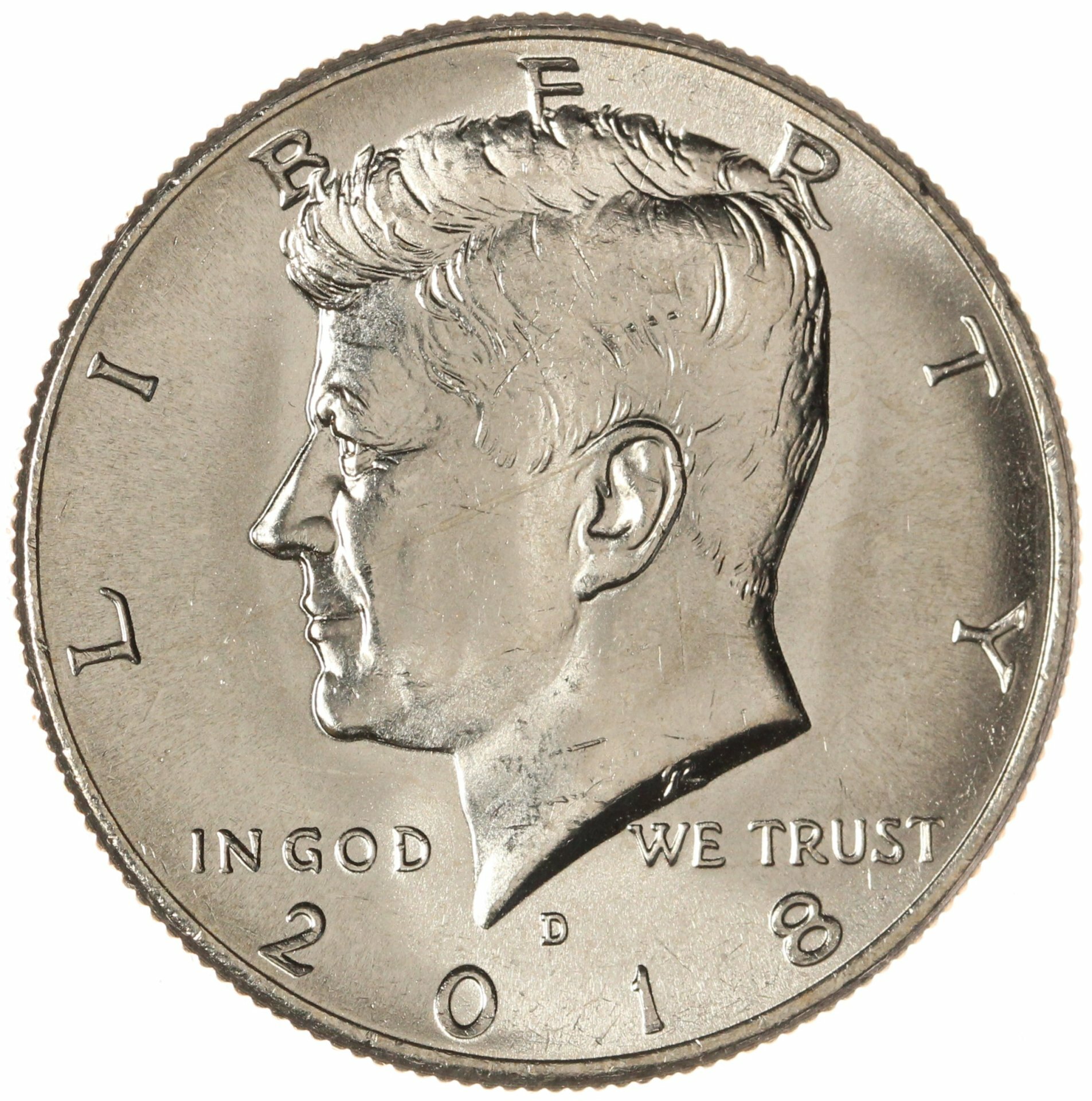 США 1/2 доллара 50 центов, half dollar 2018 D "Кеннеди", Мельхиор медь-никель, в сохранности UNC