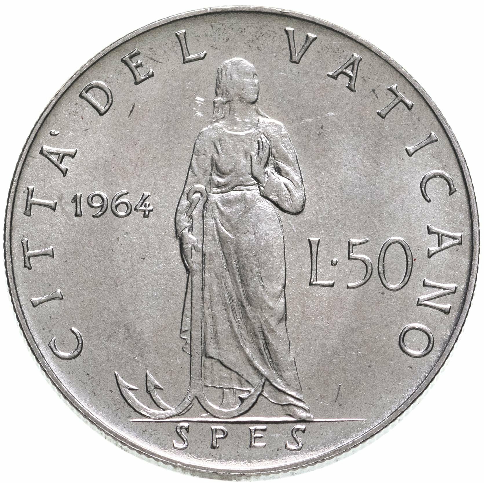 Ватикан 50 лир 1964, Нержавеющая сталь, в сохранности UNC