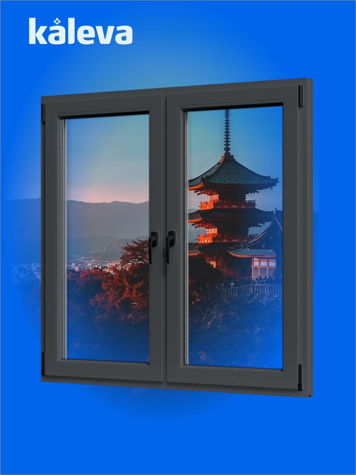 ПВХ окно Kaleva 114х131 см 2-створчатое поворот левая и поворот-откидная правая 2-камерный энергосберегающий стеклопакет