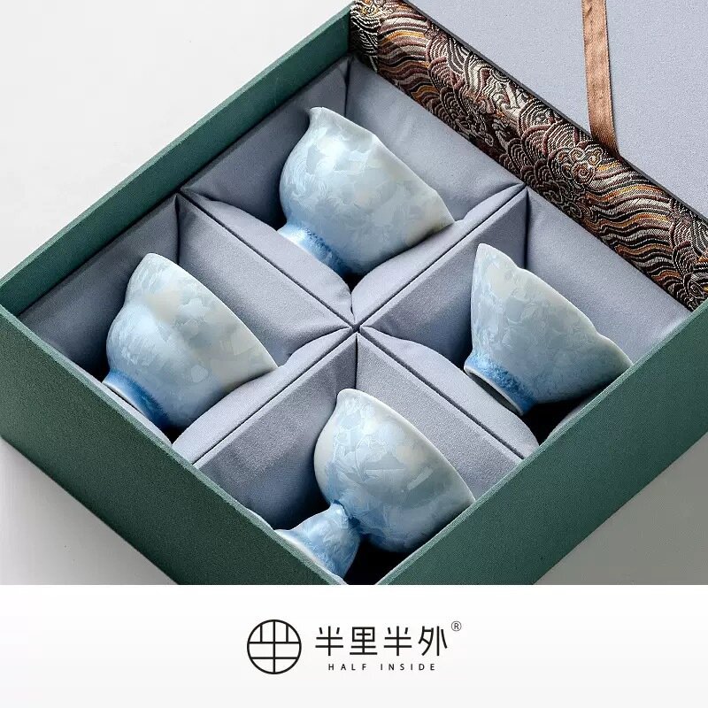 Кристальная глазурь, чашка мастера с цветочным рисунком, одиночная чашка, синяя, личная чайная чашка, керамическая чашка для дегустации, чашка для кунг-фу чая