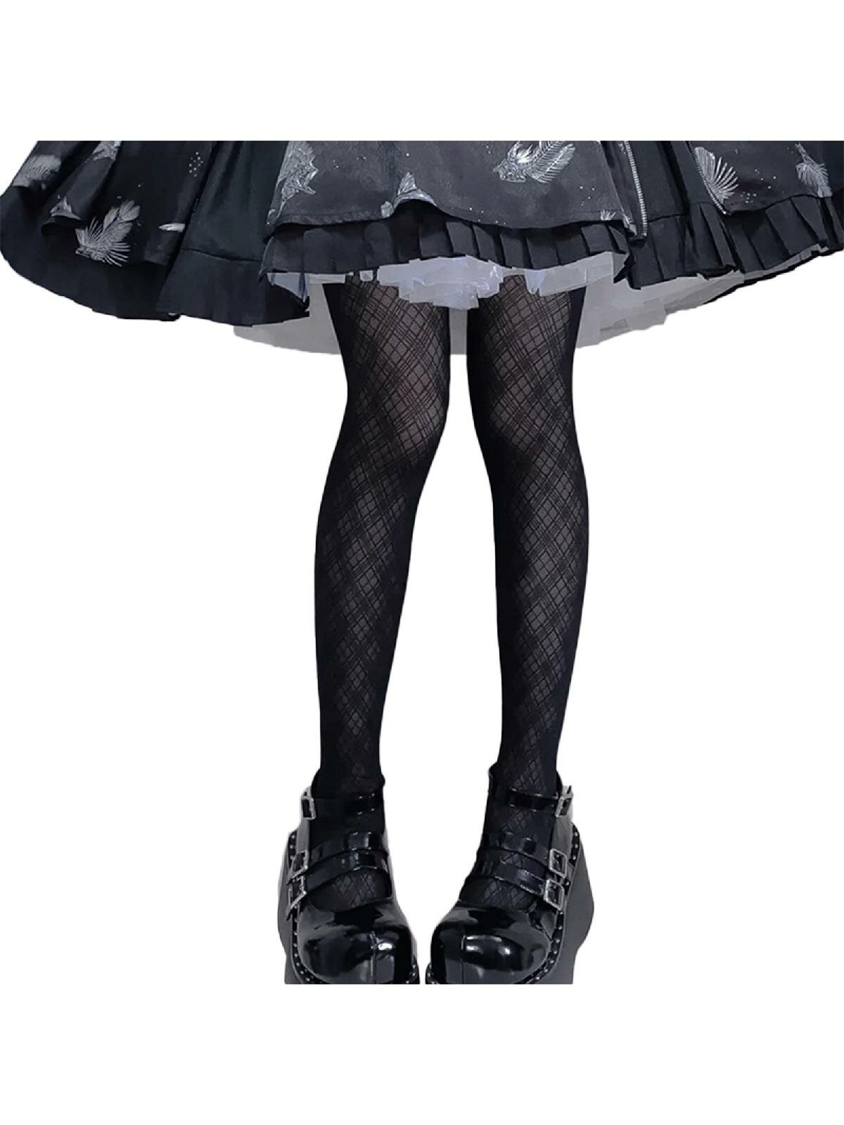 Колготки в сетку цвета Лолиты из красной ромбической клетки с низом