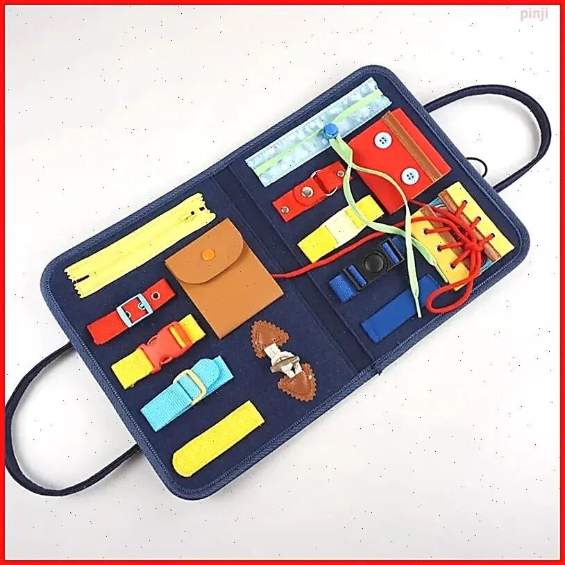 Бизиборд мягкий дорожный; Занятая доска Монтессори, Сенсорная игрушка для малышей, Развивающие игры для развития мелкой моторики рук, подарок для мальчиков и девочек