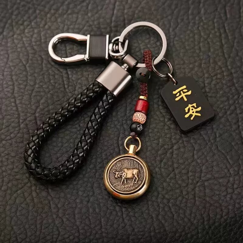 Мужские и женские брелоки для ключей, латунные брелоки с двенадцатью знаками зодиака, подвески ручной работы,