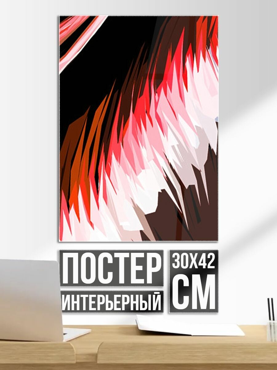 Постер на стену Красно-белая абстракция на чёрном фоне