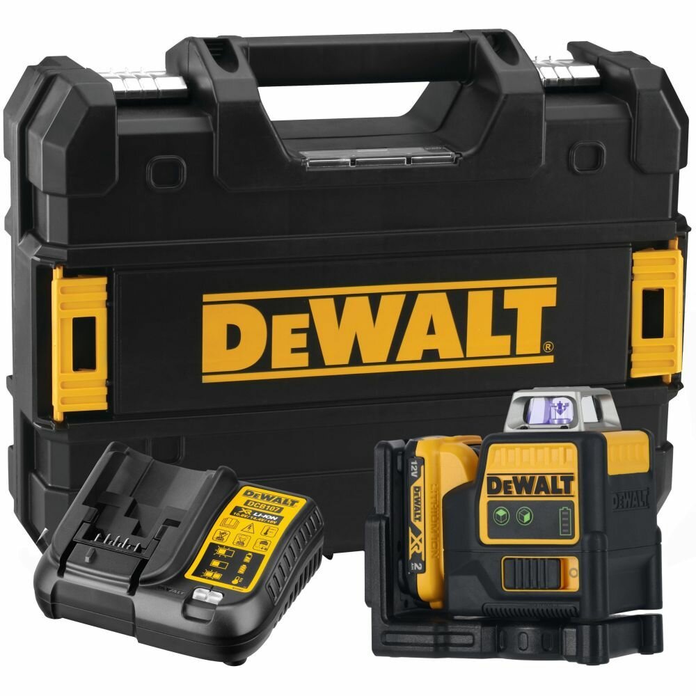 Аккумуляторный лазерный нивелир DEWALT DCE0811D1G-QW, 12 В, зеленый луч, 35 м, с АКБ 2 Ач и ЗУ, в кейсе TSTAK