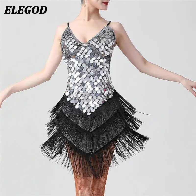 Танцевальное платье с блестками для латины Black silver