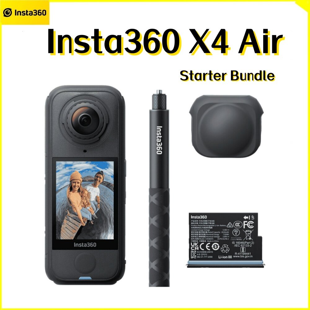 Insta360 X4 Air Панорамная камера 8K Стартер Bundle Чёрная 2 батареи 15м водонепроницаемая -20℃ Легкая 165г