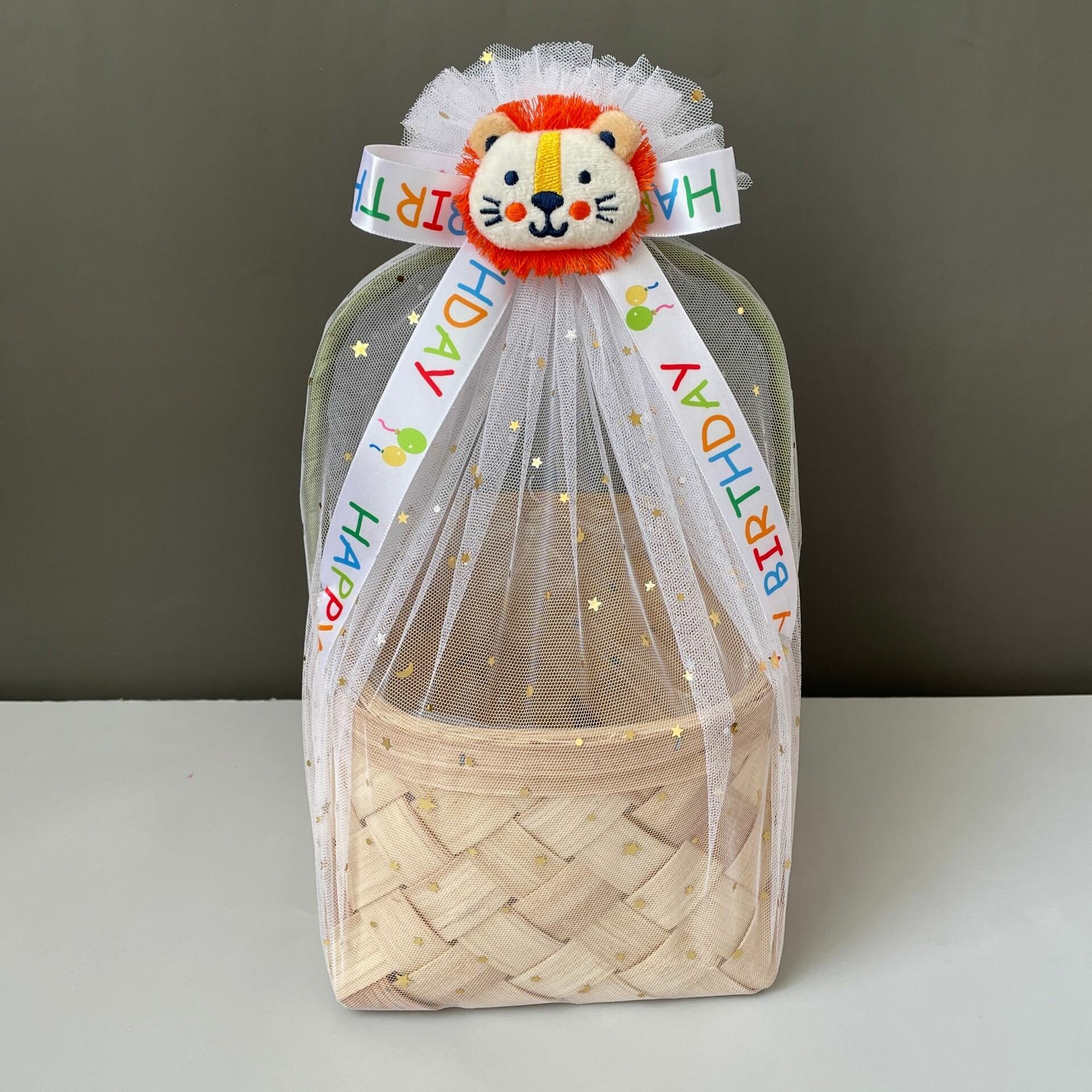 Корзина из бамбука с рисунком льва, малая, подарок на детский праздник, 20x15x11см