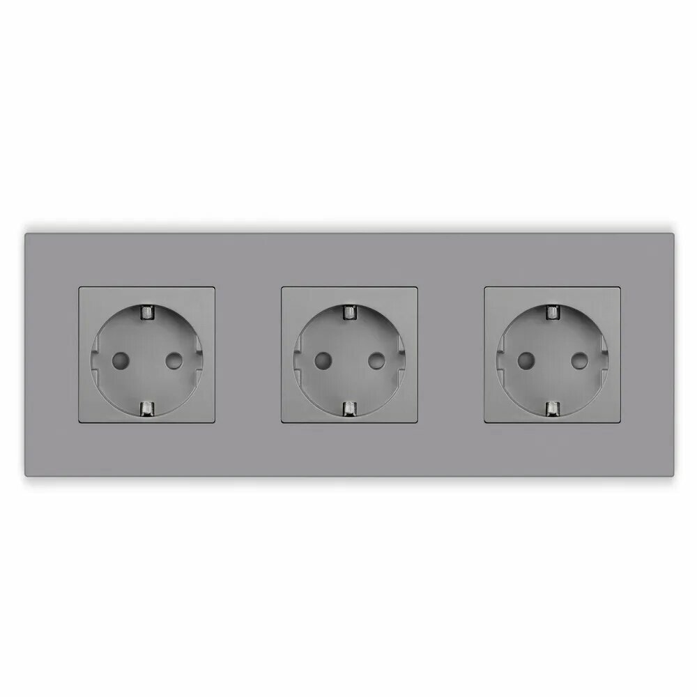 Розетка тройная, 3 поста 16А 250В рамка PC пластик Серая,228mm