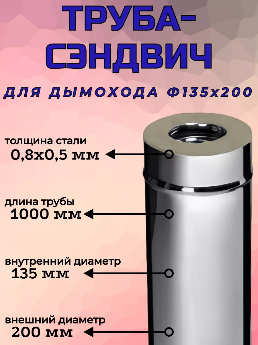 Труба-сэндвич Ф 135х200 L=1,00м (430/0,8х0,5)