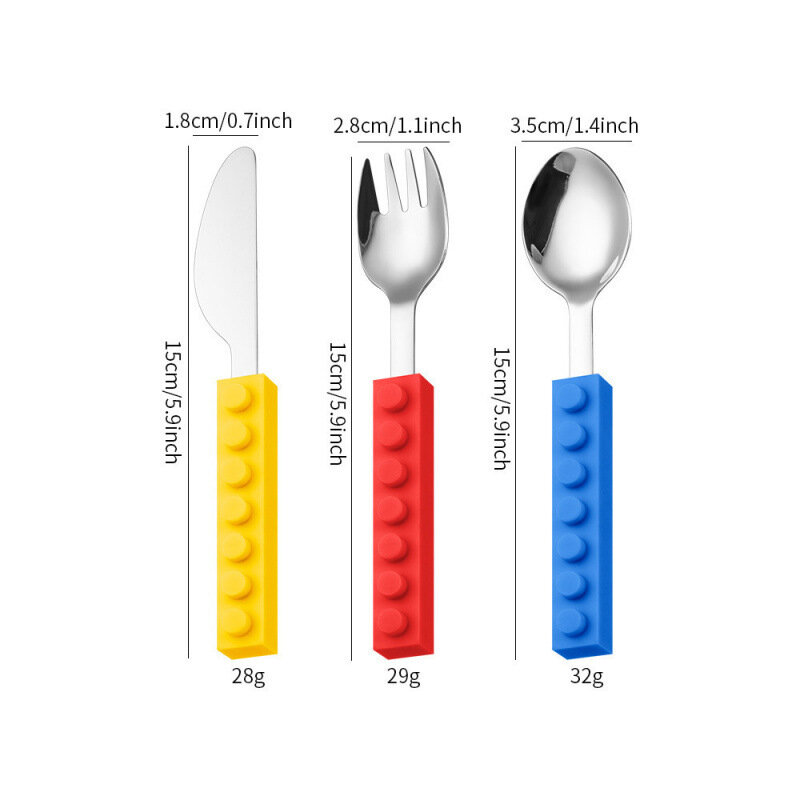 Набор из трех предметов: нож, вилка, ложка из нержавеющей стали, креативные ручки в виде мультяшных фигурок, строительные блоки, детская западная посуда, домашний нож для стейка и вилка