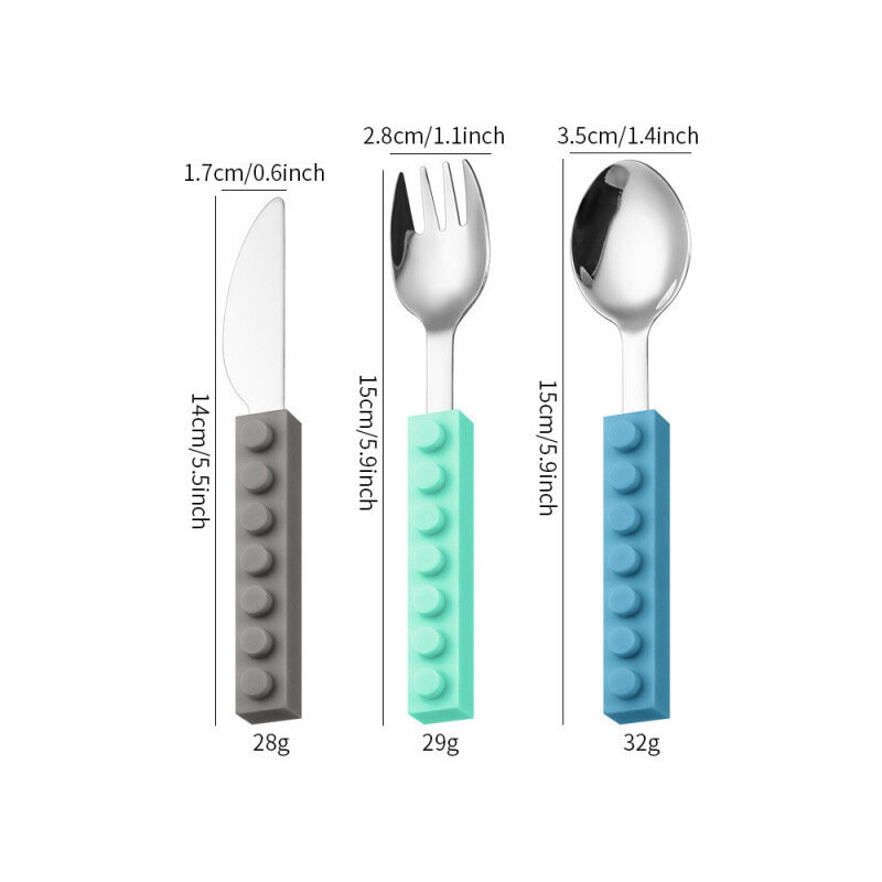 Набор из трех предметов: нож, вилка, ложка из нержавеющей стали, креативные ручки в виде мультяшных фигурок, строительные блоки, детская западная посуда, домашний нож для стейка и вилка