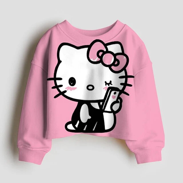 Детская толстовка с принтом Hello Kitty, одежда для детей на весну и осень, простая свободная толстовка с длинными рукавами Hello Kitty.
