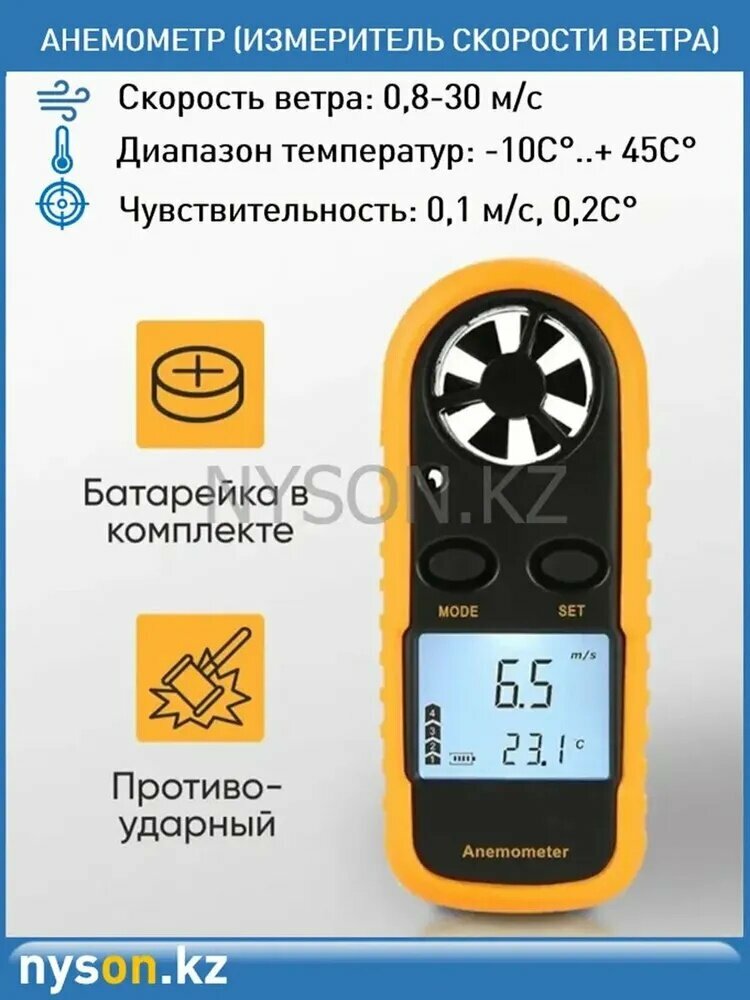 Анемометр цифровой / Измеритель скорости ветра для вентиляции