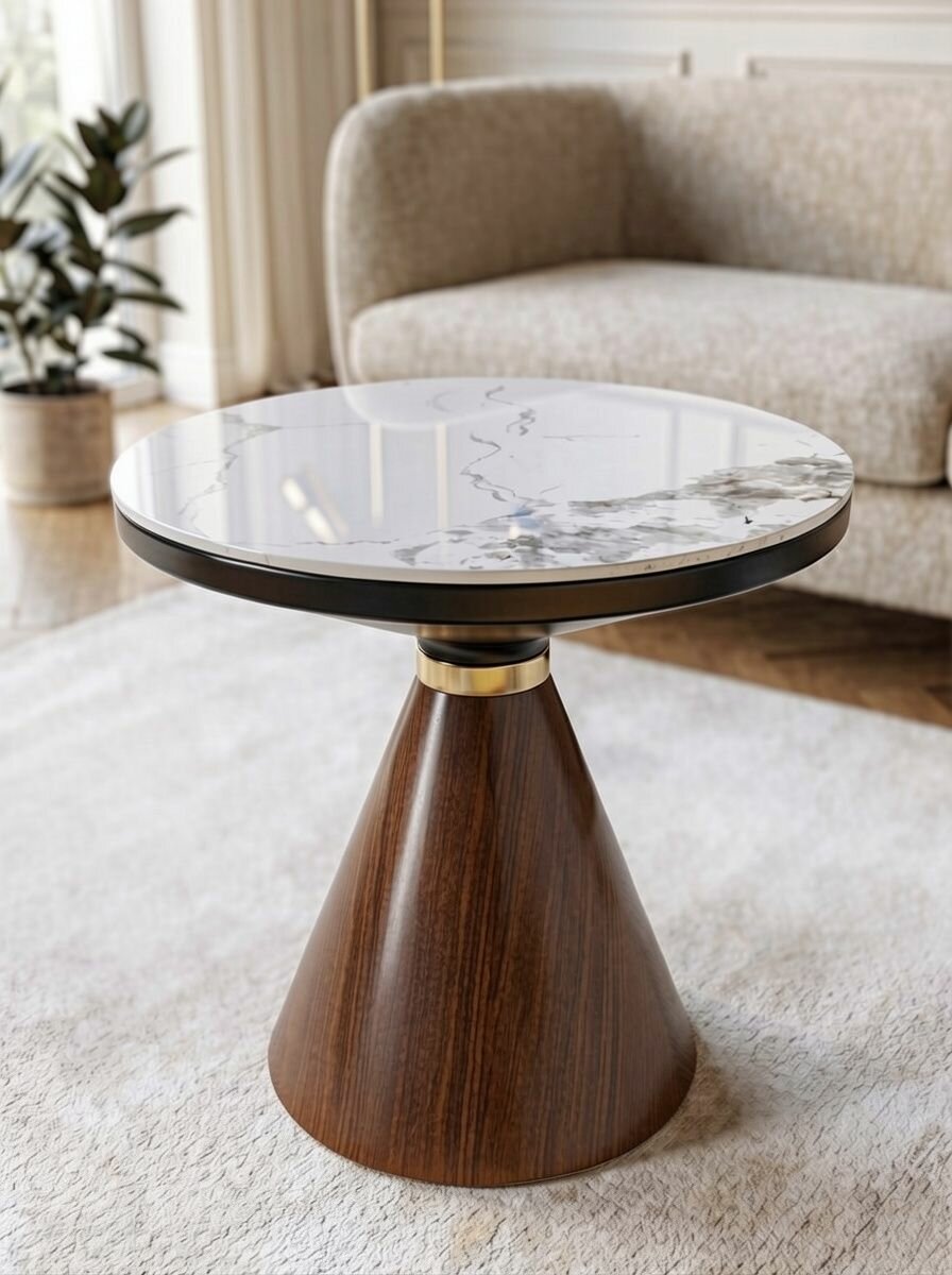 Керамический столик HALMAR GENESIS S белый мрамор/ореховый/золотой