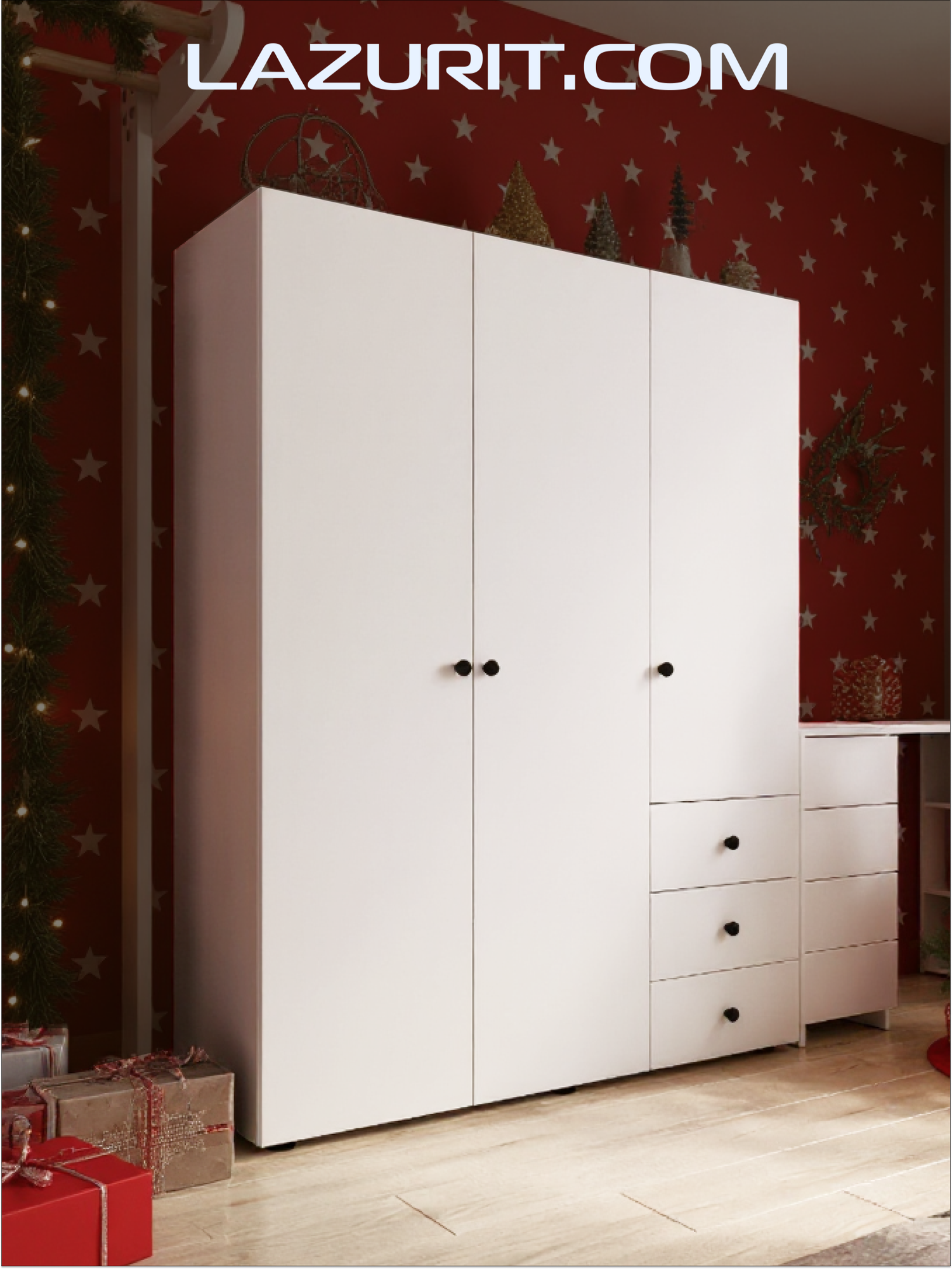 Шкаф для одежды в детскую белый Lazurit Эльбрус шкаф распашной с ящиками полками спальню прихожую платяной 134х175,7х46