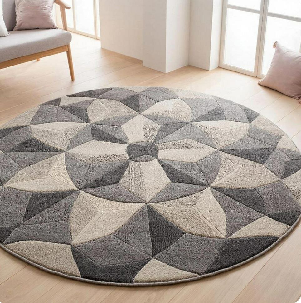 Ковер натуральный шерстяной ручной работы однотонный круглый тонкая нитка очень нежный и теплый размер 50 на 50