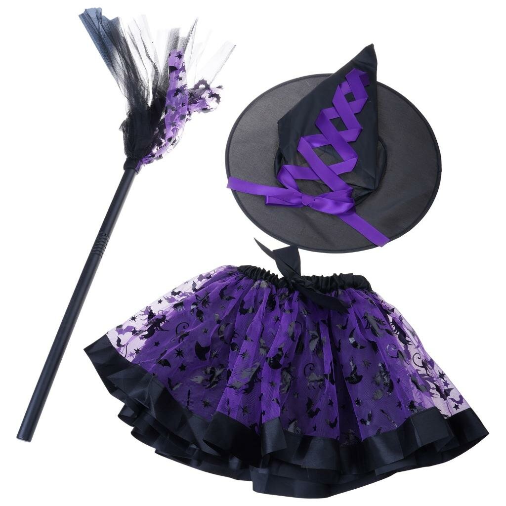 Женский костюм ведьмы на Хэллоуин с аксессуарами, Фиолетовый